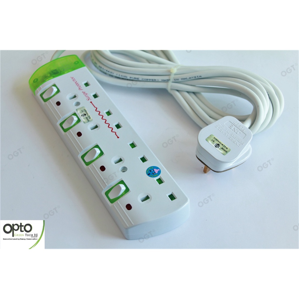 Extension Socket Surge Protector 4-Plugs (5M) PURE COPPER (SIRIM ...