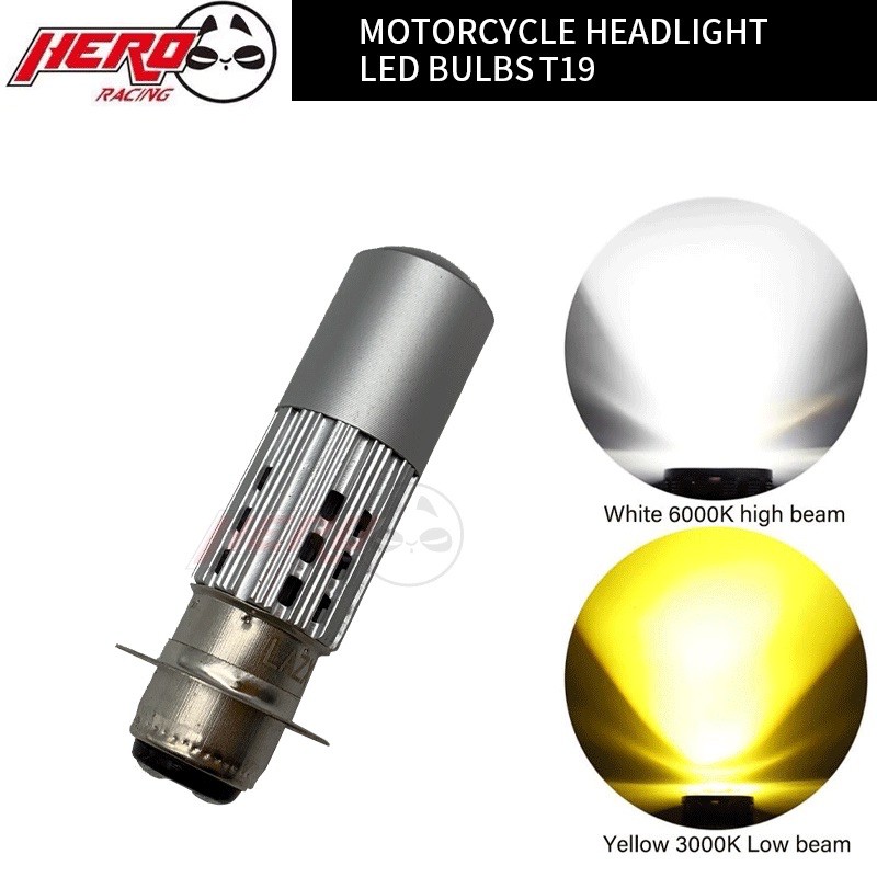 Motorcycle T19 Led Headlight Bulbs High and Low Dual Color White+yellow | Shopee Malaysia