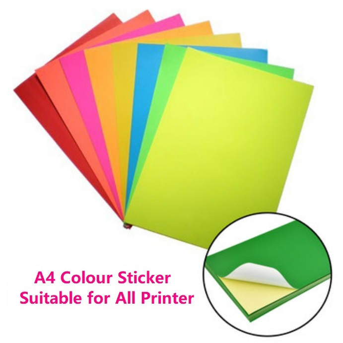 A4 Colour Sticker Adhesive Label A4 Size for All Printer Kertas Warna ...