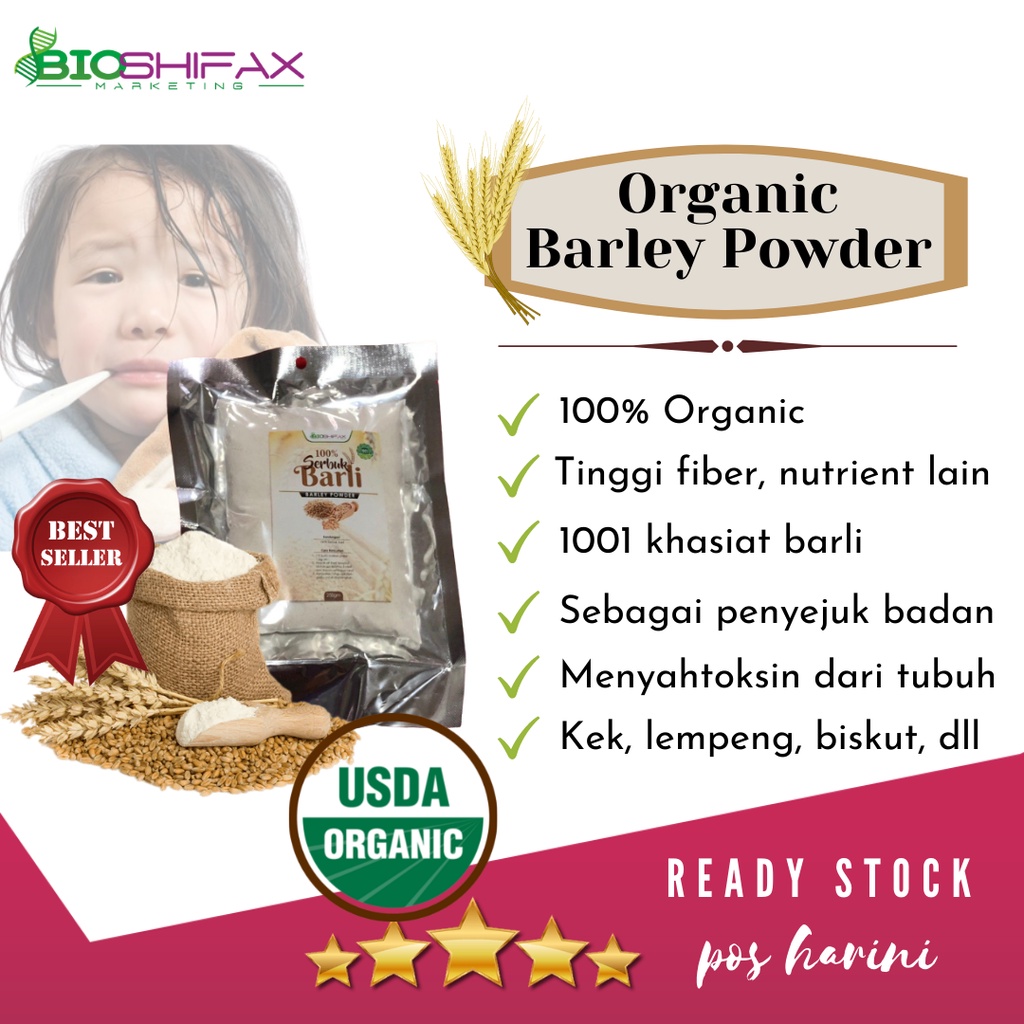 Organic Barley Powder / Tepung Barli Organic Halal Pure - Bioshifax ...