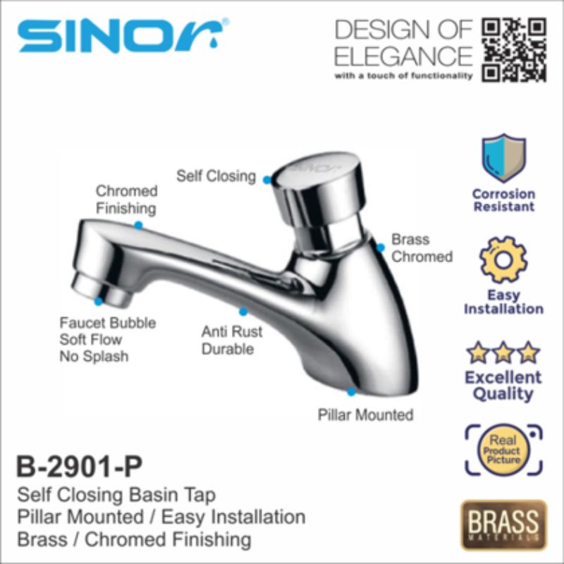 SINOR B-2901-P SELF CLOSING BASIN TAP - PILLAR MOUNTED | Shopee Malaysia