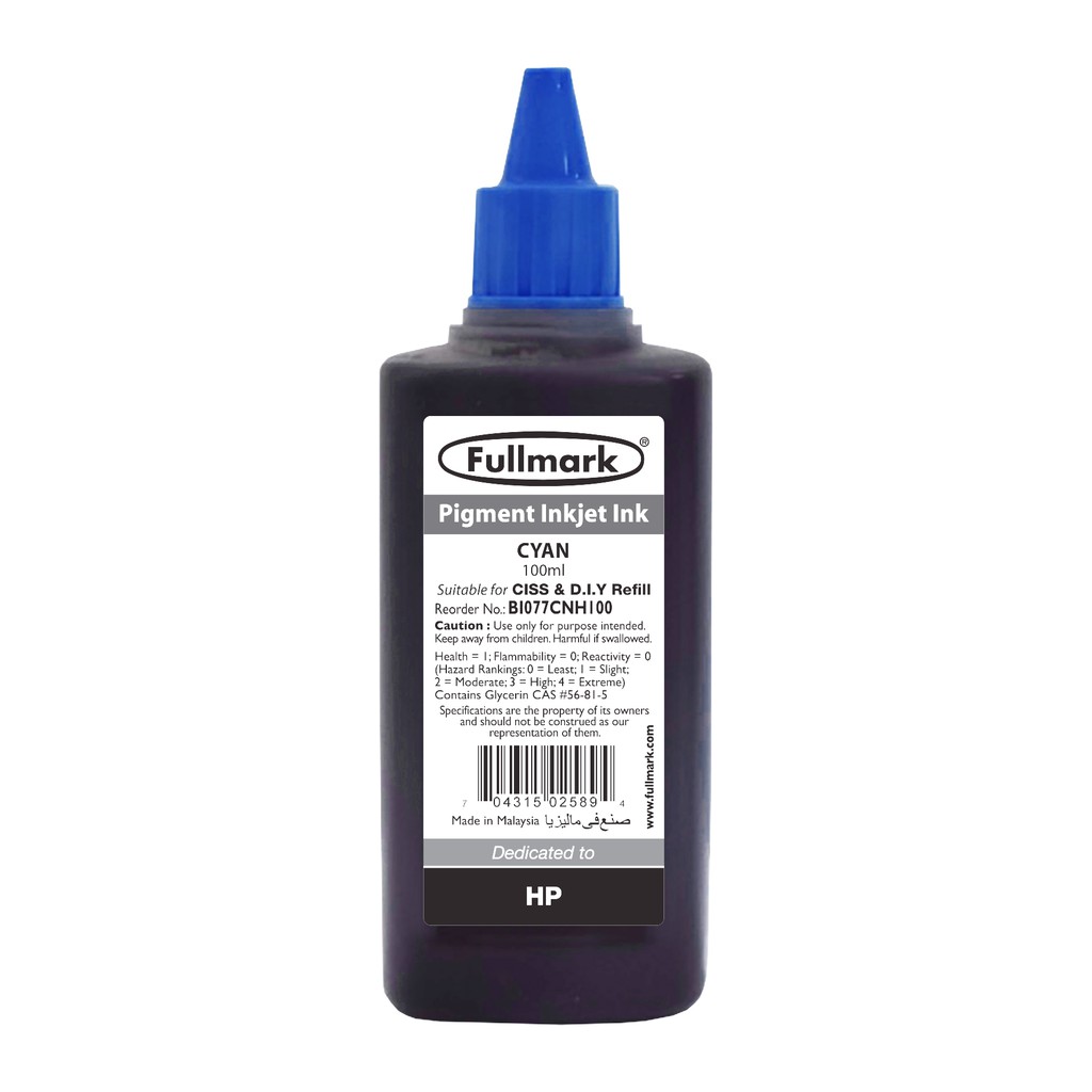 Fullmark HP Inkjet Pigment Ink Refill , 100ml - Cyan (BI077) | Shopee ...
