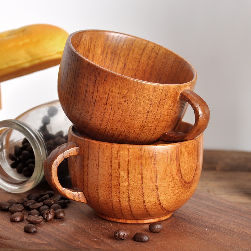 New Wooden Water Cup with Handle Home Office Coffee Mug Retro Tea Cup ...
