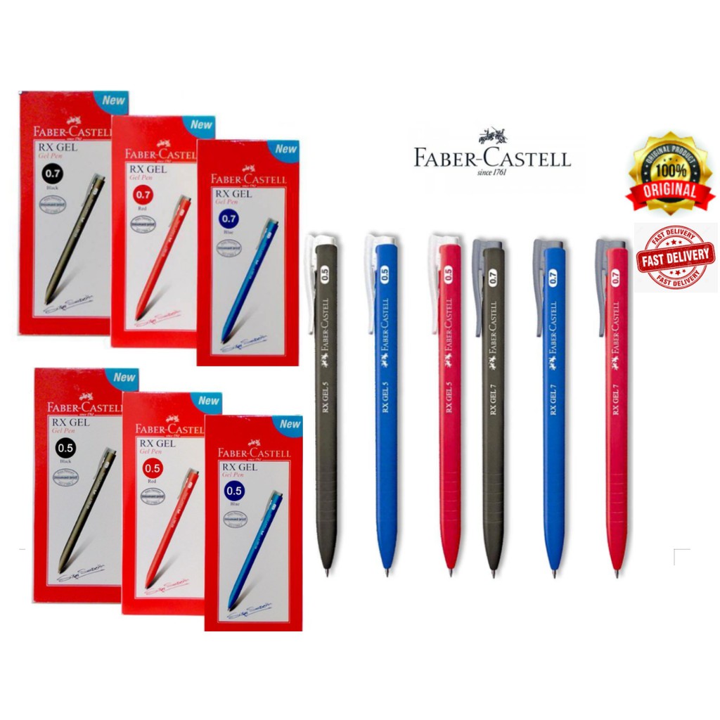 FABER-CASTELL RX Gel Pen 0.5mm / 0.7mm (Black/Blue/Red) [10 Pcs/BOX ...