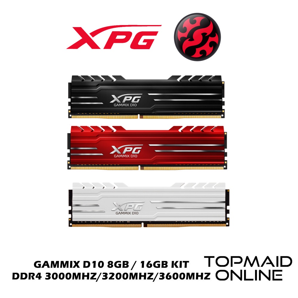 ADATA XPG GAMMIX D10 8GB / 16GB KIT 3000MHz / 3200MHz / 3600MHz Gaming Perormance Ram (RED/BLACK ...