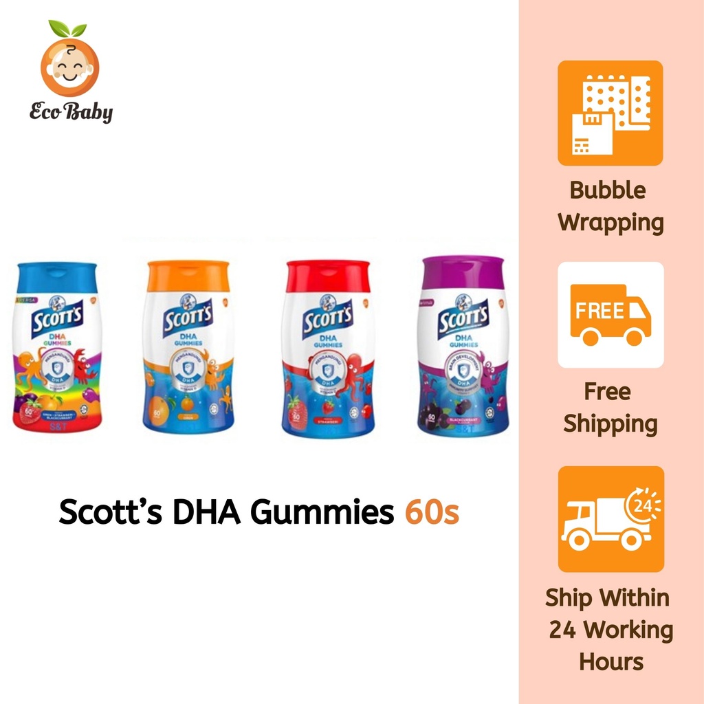 Scott's DHA chewable Gummies 60s (Orange/Strawberry/Blackcurrant ...