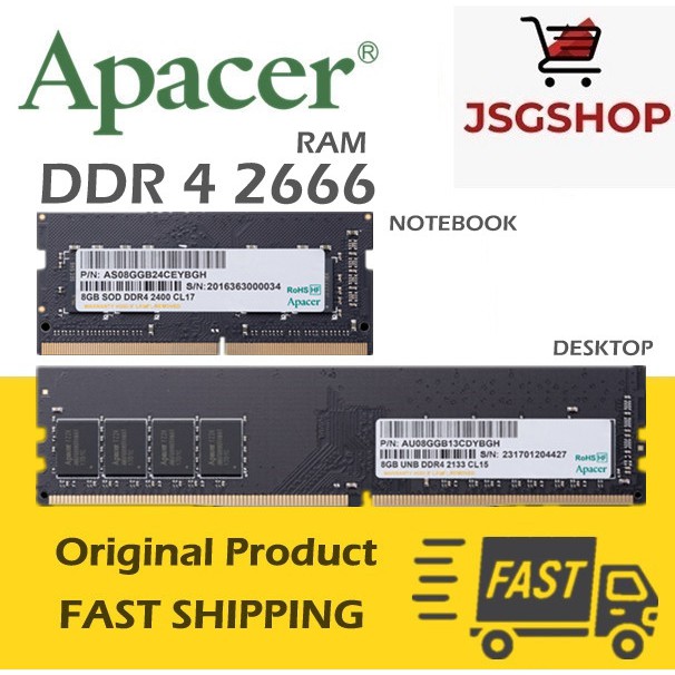 Apacer Pc Desktop And Notebook Ram Ddr 4 2666mhz 4gb 8gb 16gb