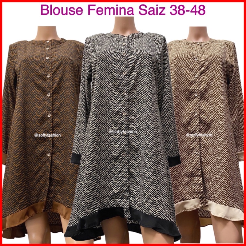 NEW BLOUSE FEMINA LABUH DESIGN FISHTAIL BERBUTANG BERPOKET SAIZ 38-48 ...