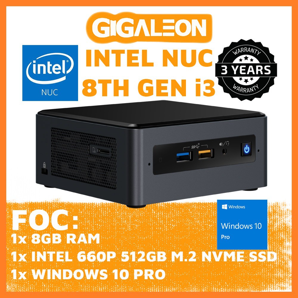 INTEL NUC i3 8TH+ FOC: 8GB RAM+512GB M.2 NVME SSD+WINDOWS 10 PRO ...