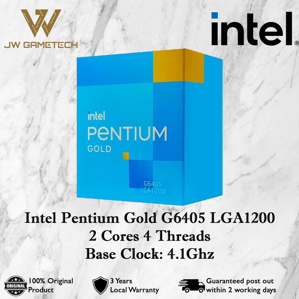 Intel Pentium Gold G6405 LGA1200 Processor - 2 Cores 4 Threads | Base 4.1GHz | Socket LGA1200 ...