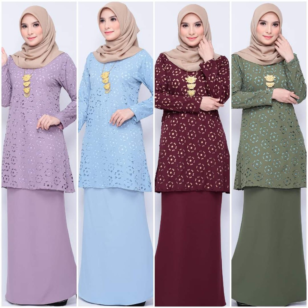 KURUNG MODEN LACE LASER FULL LINING S M L XL 2XL 3XL Emerald Green Pink ...