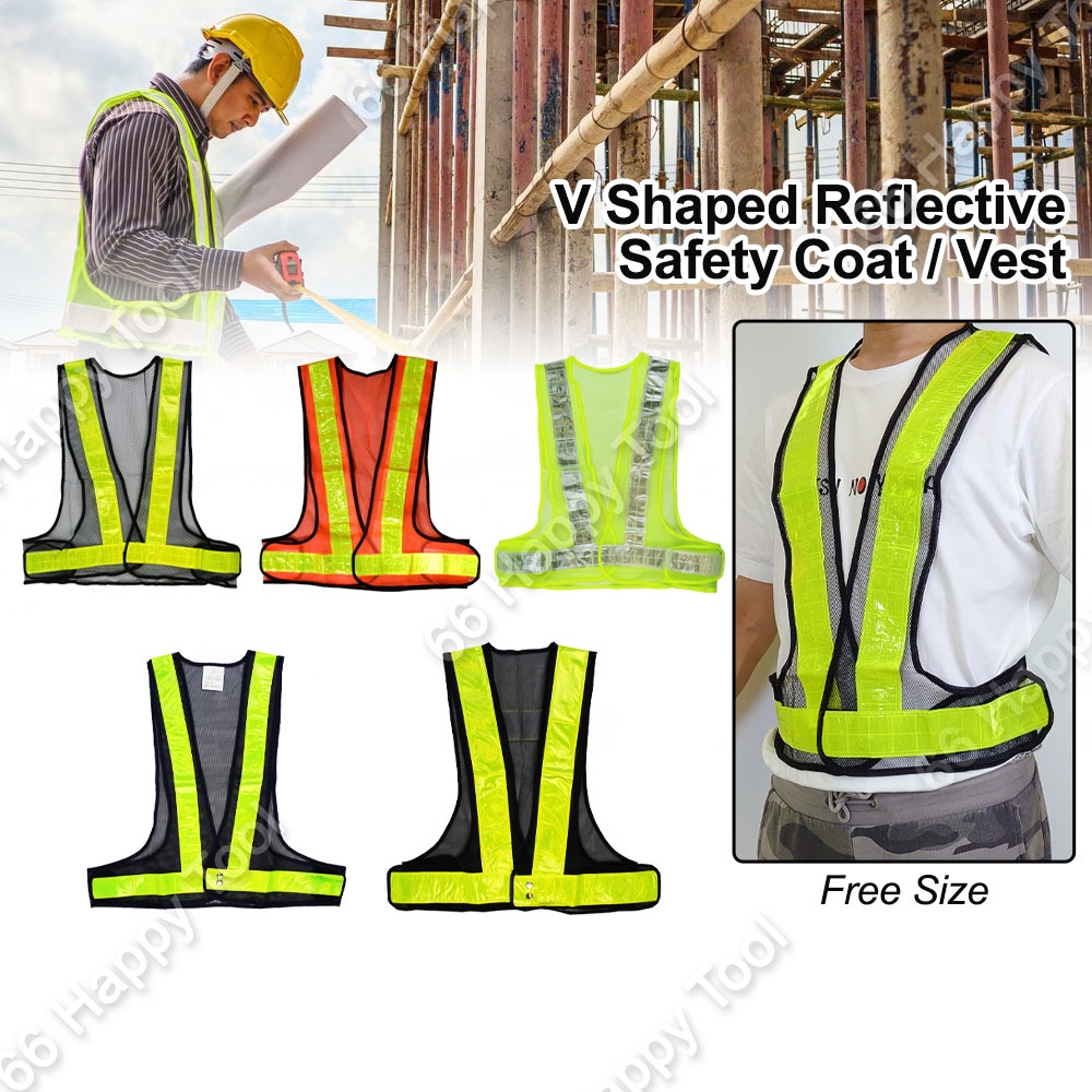 Black Safety Coat with 5cm Green V-Shape Vest Reflective Strip Velcro ...