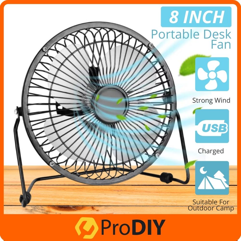 USB 8 INCH Desk Fan Extra Strong Wind Portable Large Tabletop ...
