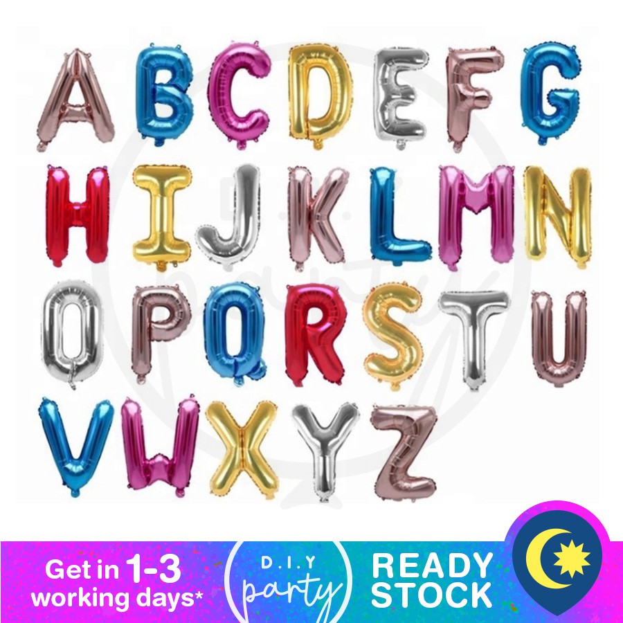 READY STOCK A to Z Letters 16 Alphabet Foil Balloon Rose Gold Silver ...