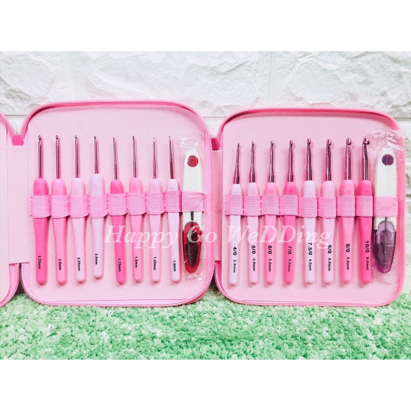 💕Ready Stock💕Soft Handle Crochet Hook Set Jarum Kait Set Pink Gradient ...