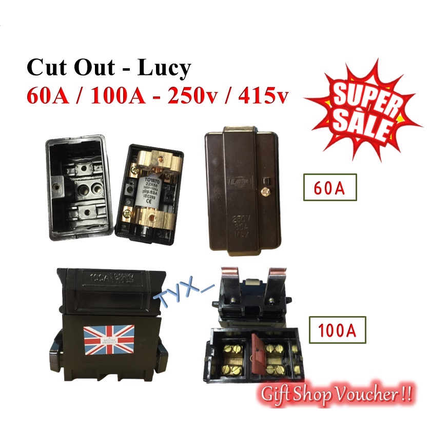 Super Sale !! [TNB] LUCY 60A 100A 250V / 415V Cut Out Unit With Fuse ...