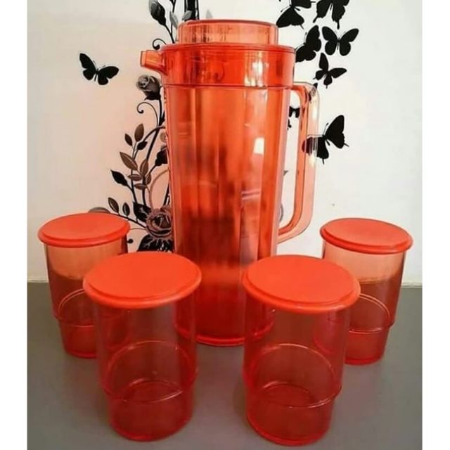 Tupperware Elegant Drinking Set red Elegant pitcher 2.0L (1) High Glass ...