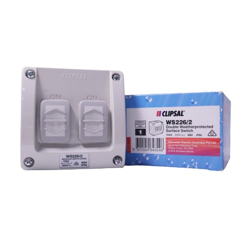 Schneider Clipsal WS226/2 16A 2 Gang Weatherproof Surface Switches ...