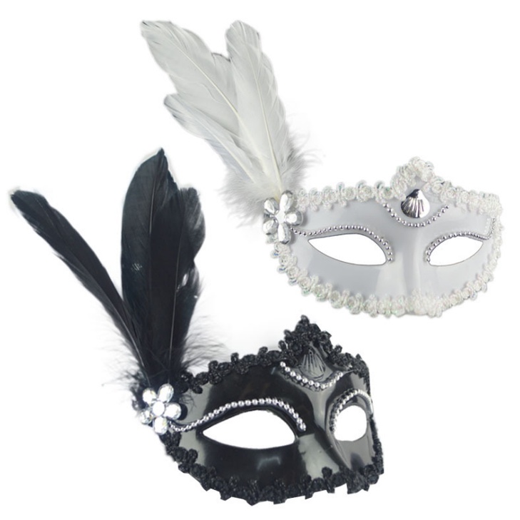 MSIA Ready Stock/ Elegant Feather Pearl Mask Halloween Party Masks ...