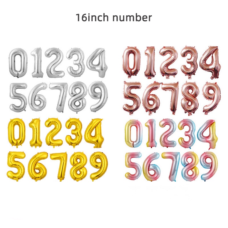 0~9 number 16 inch number balloon aluminum film balloon gold rose gold ...