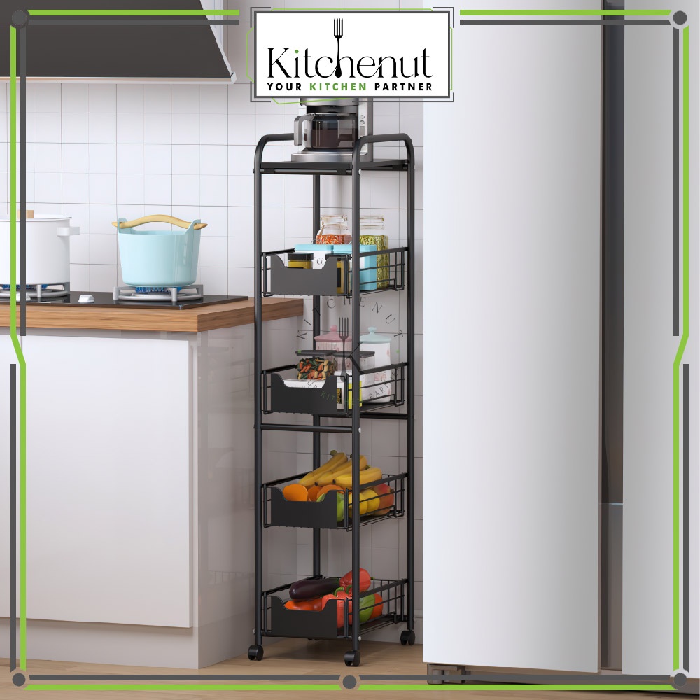 Kitchenut Space Saving Slim Slide Out Kitchen Storage Rack with Wheel ...