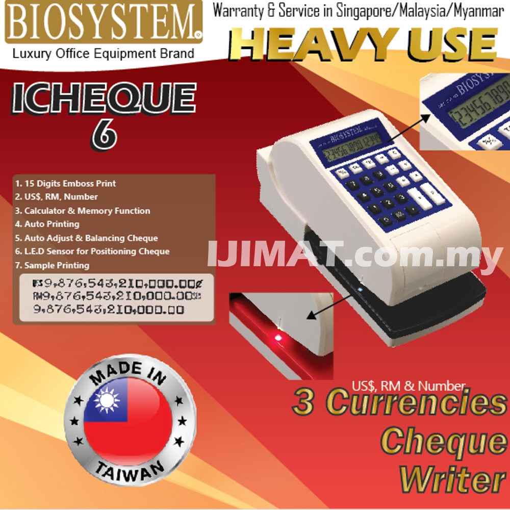 Biosystem iCheque 6 iCheque6 i Cheque 6 Cheque Writer / Cheque Printing ...