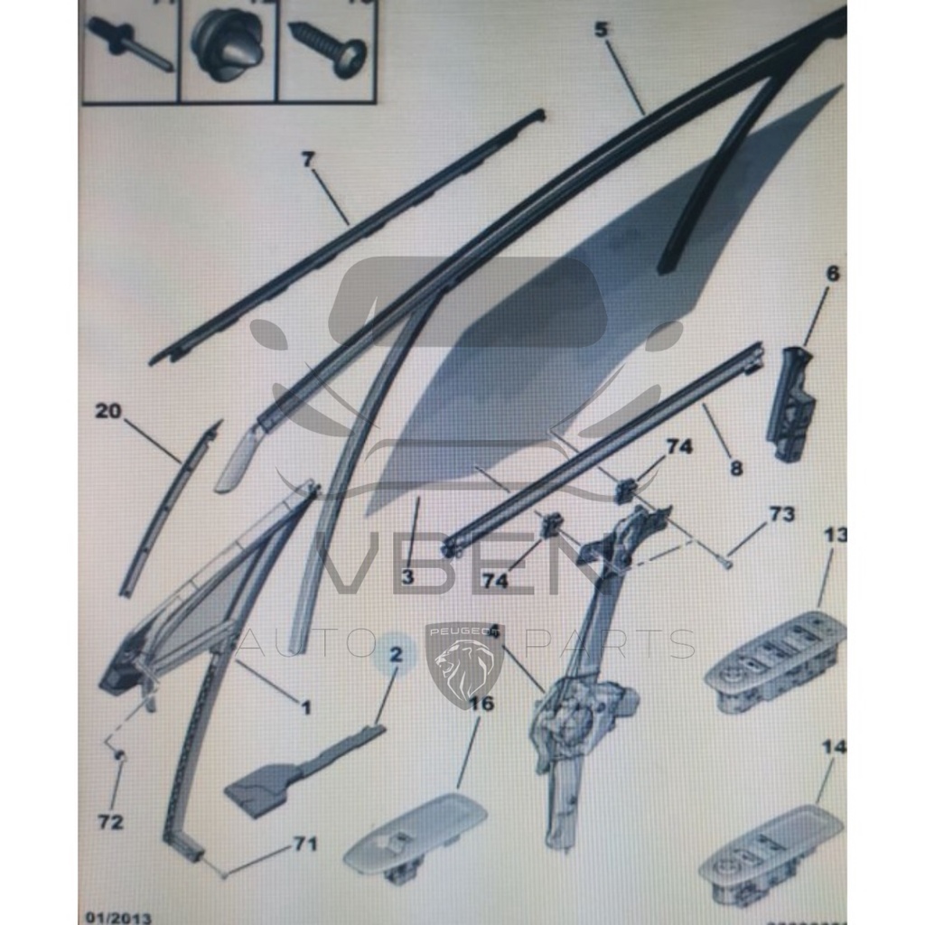 Door Window Channel Front / Rear & Left / Right For Peugeot 2008 ...