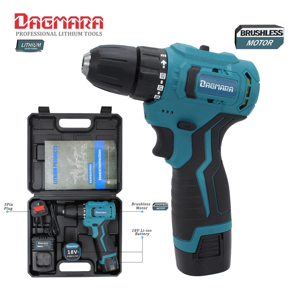 Dagmara 18V Brushless Cordless Drill Rechargeable Screwdriver Hand ...