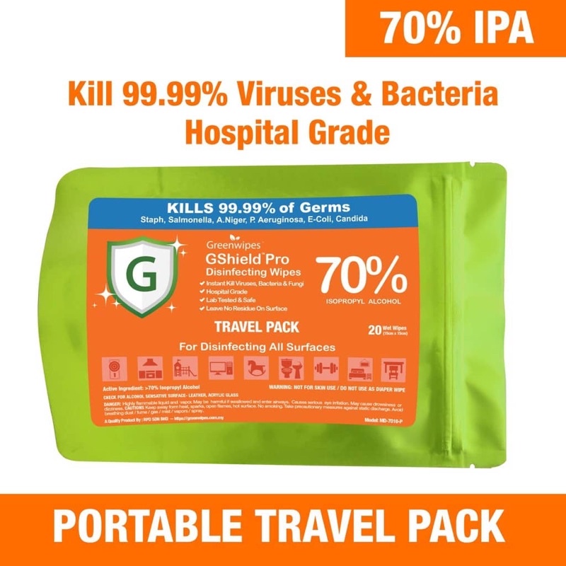 [Travel Pack] Greenwipes Disinfecting Alcohol Wipes (20 sheets per pack ...