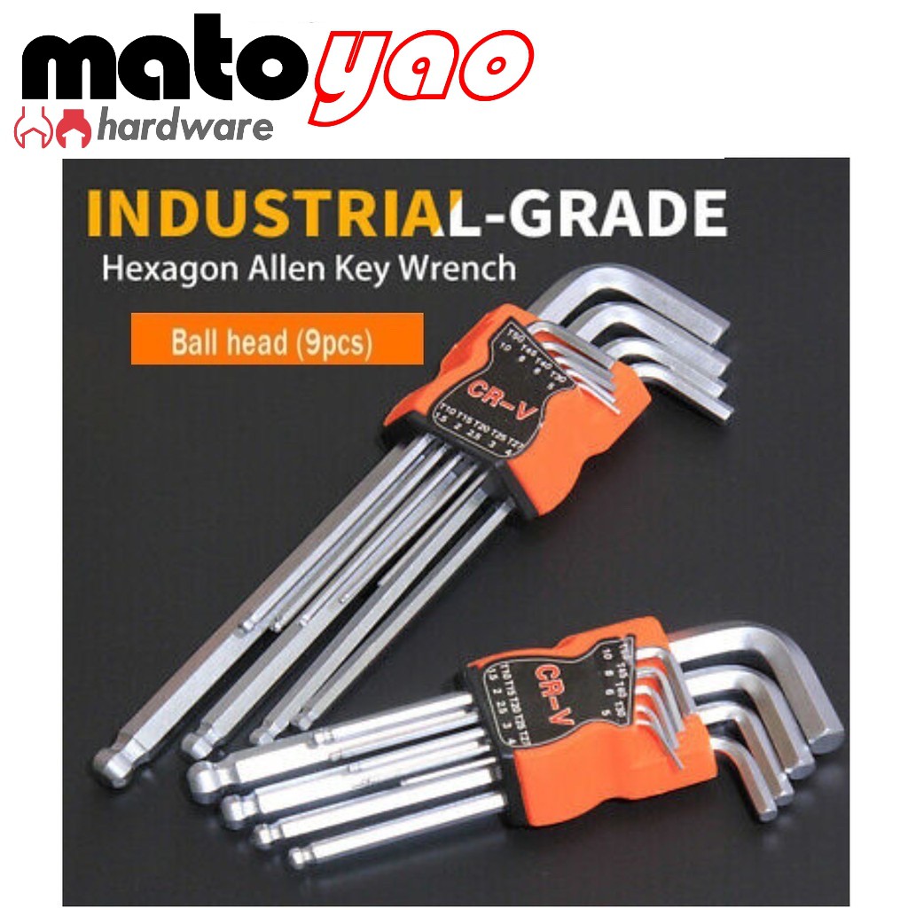 Extra Long 9Pcs Durable Wrench Ball Point Allen Hex Key Set Metric Type ...