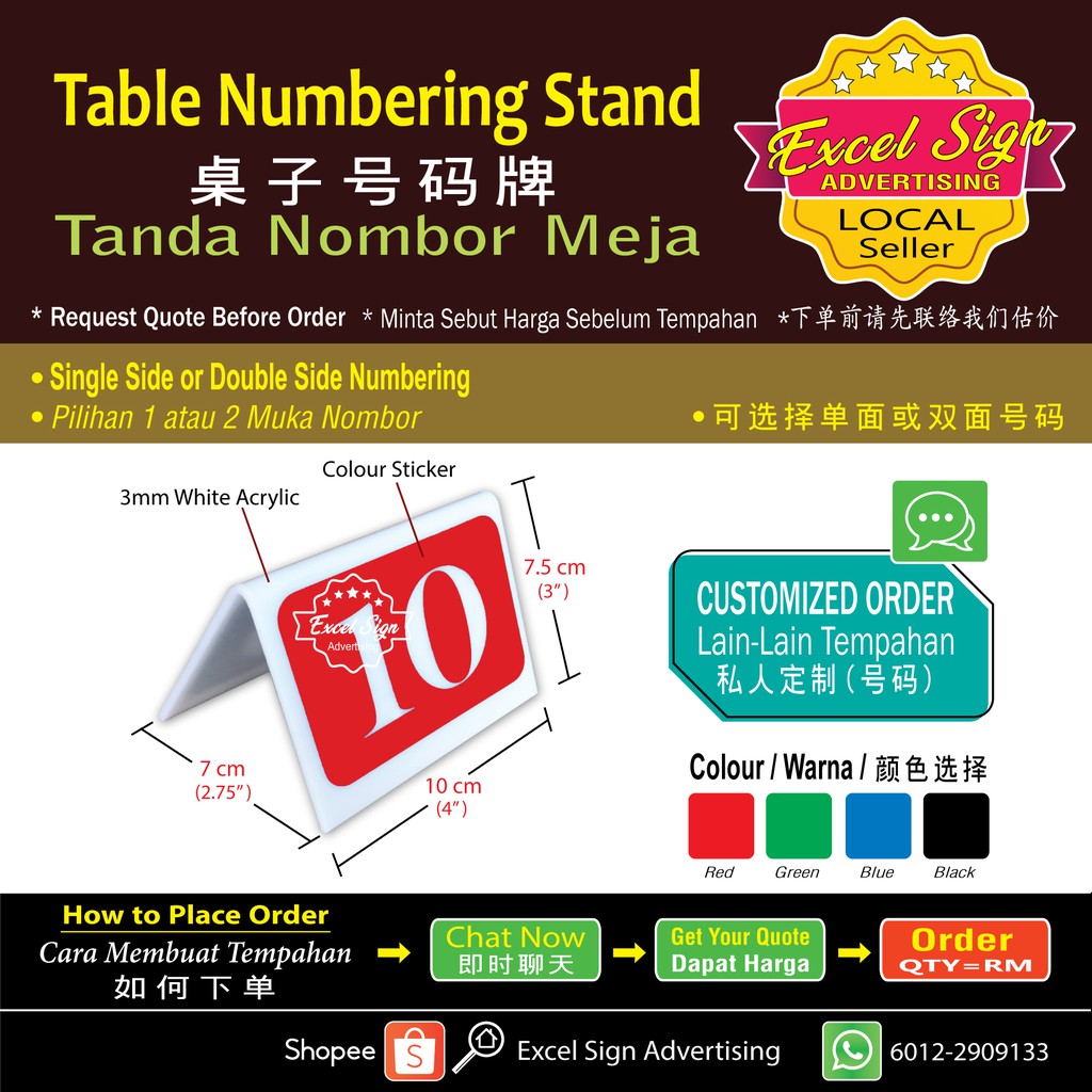 Table Numbering, Tanda Nombor Meja, Number Stand Plate 号码牌 | Shopee ...