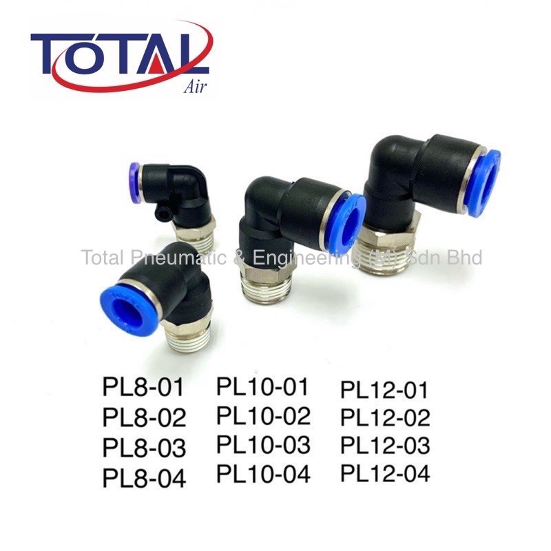 PL Series PL8MM PL10MM PL12MM Male Elbow Connector Push In Fitting One ...
