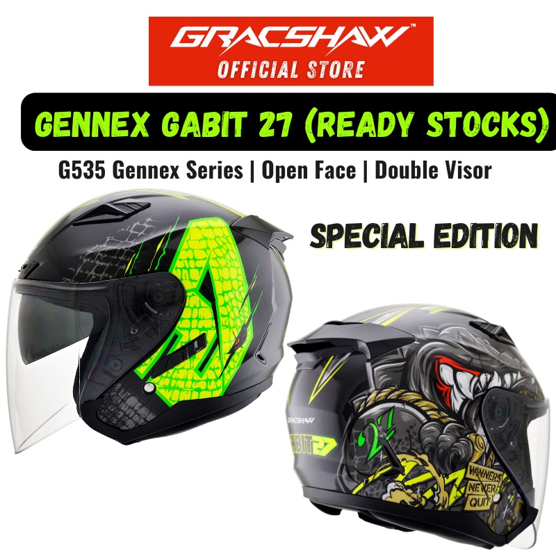 Gracshaw Gennex G535 Gabit 27 Special Edition/Buaya Helmet/Double Visor ...