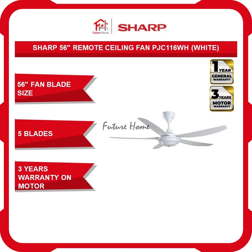 Sharp 56" Remote Ceiling Fan PJC116 PJC116BK PJC116WH (Black, White ...