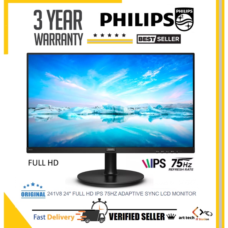 PHILIPS 241V8 24" FULL HD IPS 75HZ ADAPTIVE SYNC LCD MONITOR | Shopee Malaysia