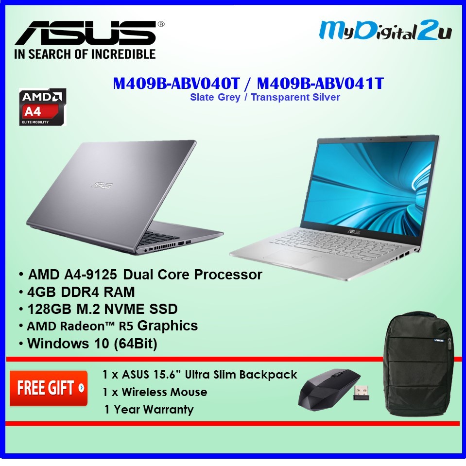 ASUS Laptop 14" M409B-ABV040T / M409B-ABV041T (AMD A4-9125/4GB/128GB ...