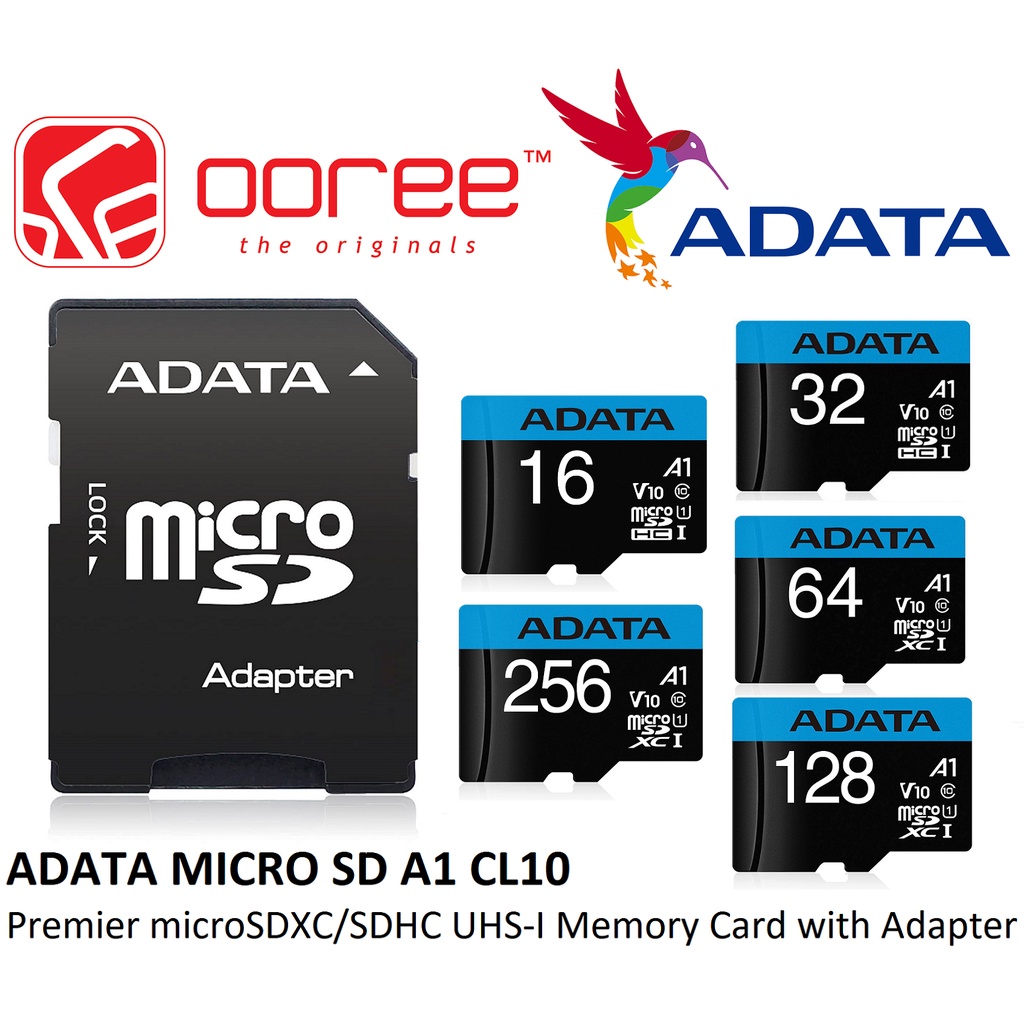 ADATA PREMIER MICROSDXC/SDHC UHS-I ( A1 V10 ) A1 CLASS 10 MEMORY CARD ...