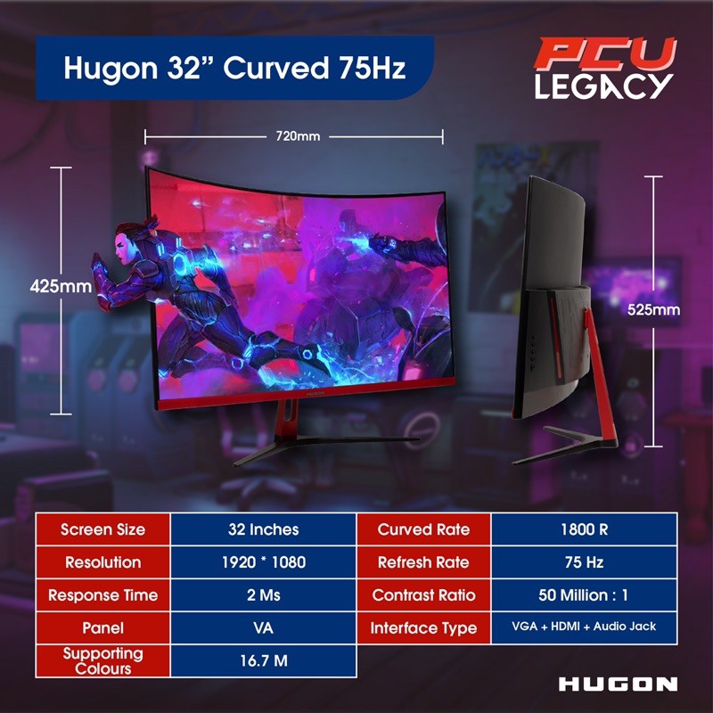 HUGON 24” & 27” 32” Curved 75Hz 2Ms FHD LED Gaming Monitor / 27 32 Inch ...