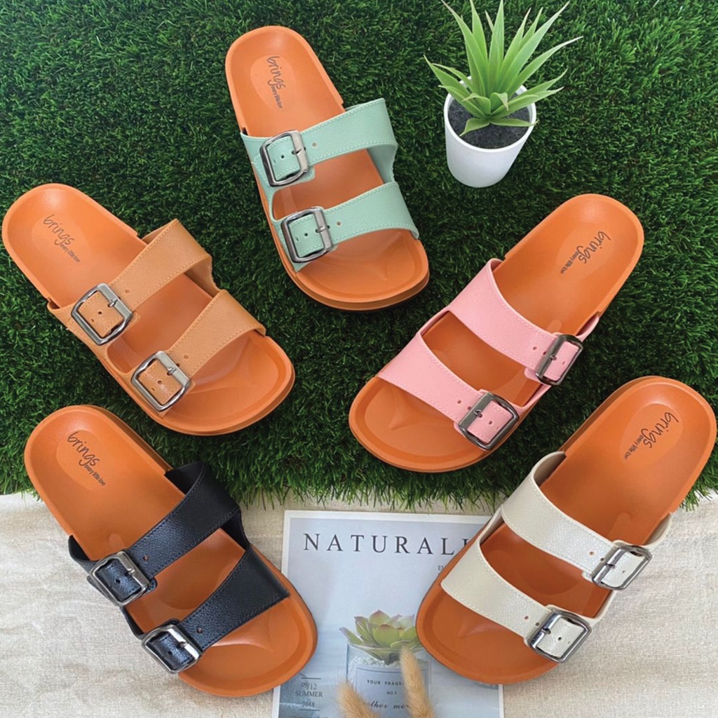 Brings Women Birken Slippers - Black/Brown/Green/Pink/White | Shopee ...