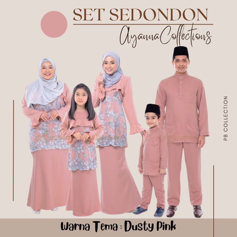 Baju Raya Sedondon Tema Warna Dusty Pink (Pink Belacan) Set Family Ayah ...