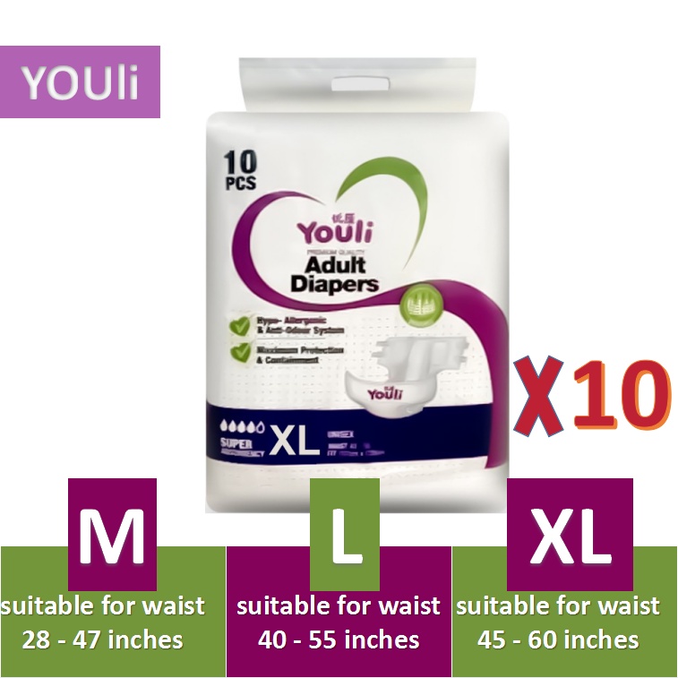 YOULI Breathable Adult Diaper - M/L/XL (100 Pcs) | Shopee Malaysia