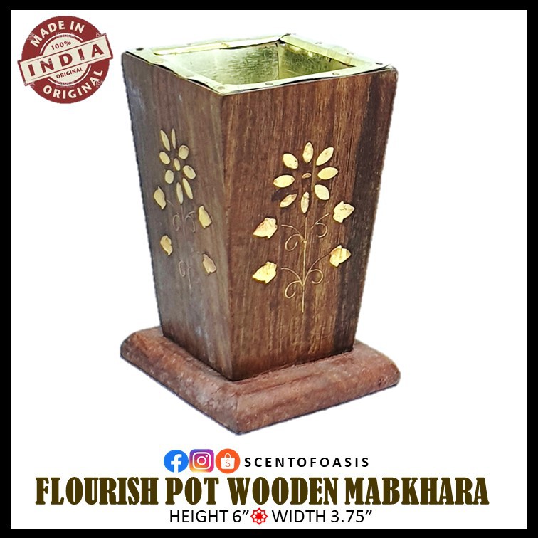 FLOURISH POT WOODEN MABKHARA (HEIGHT 6") Arabian incense burner for ...