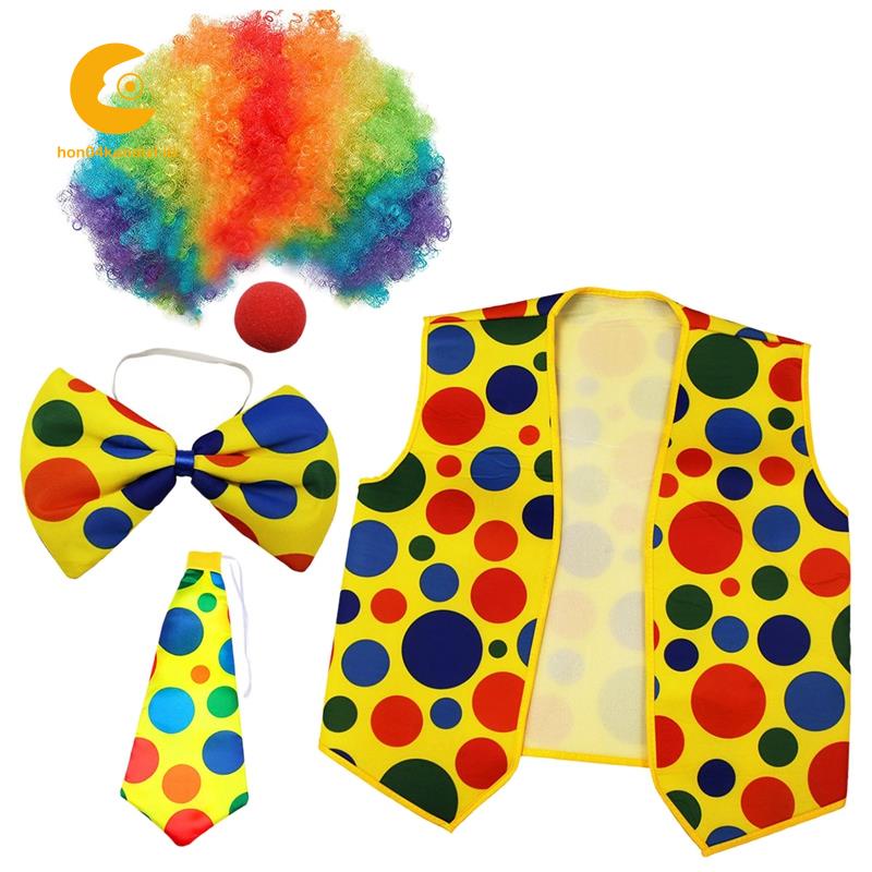 5 Pack Clown Costume Set Clown Wig Nose Vest for World Cup Cheer ...