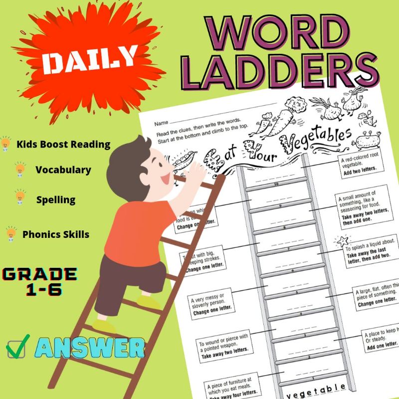 E63 Spelling Vocabulary Daily Word Ladders I Kindergarten to Primary I ...