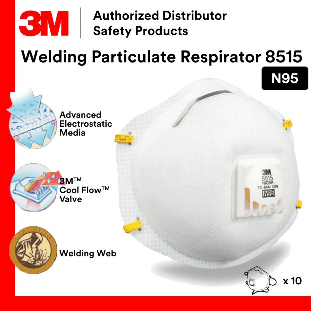 3M 8515 N95 Particulate Welding Disposable Respirator with Cool Flow Valve / NIOSH / DOSH SIRIM ...