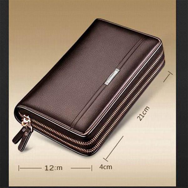 LABER LEE Men Clutch Bag Wristlet Double Zipper Leather Long Wallet ...