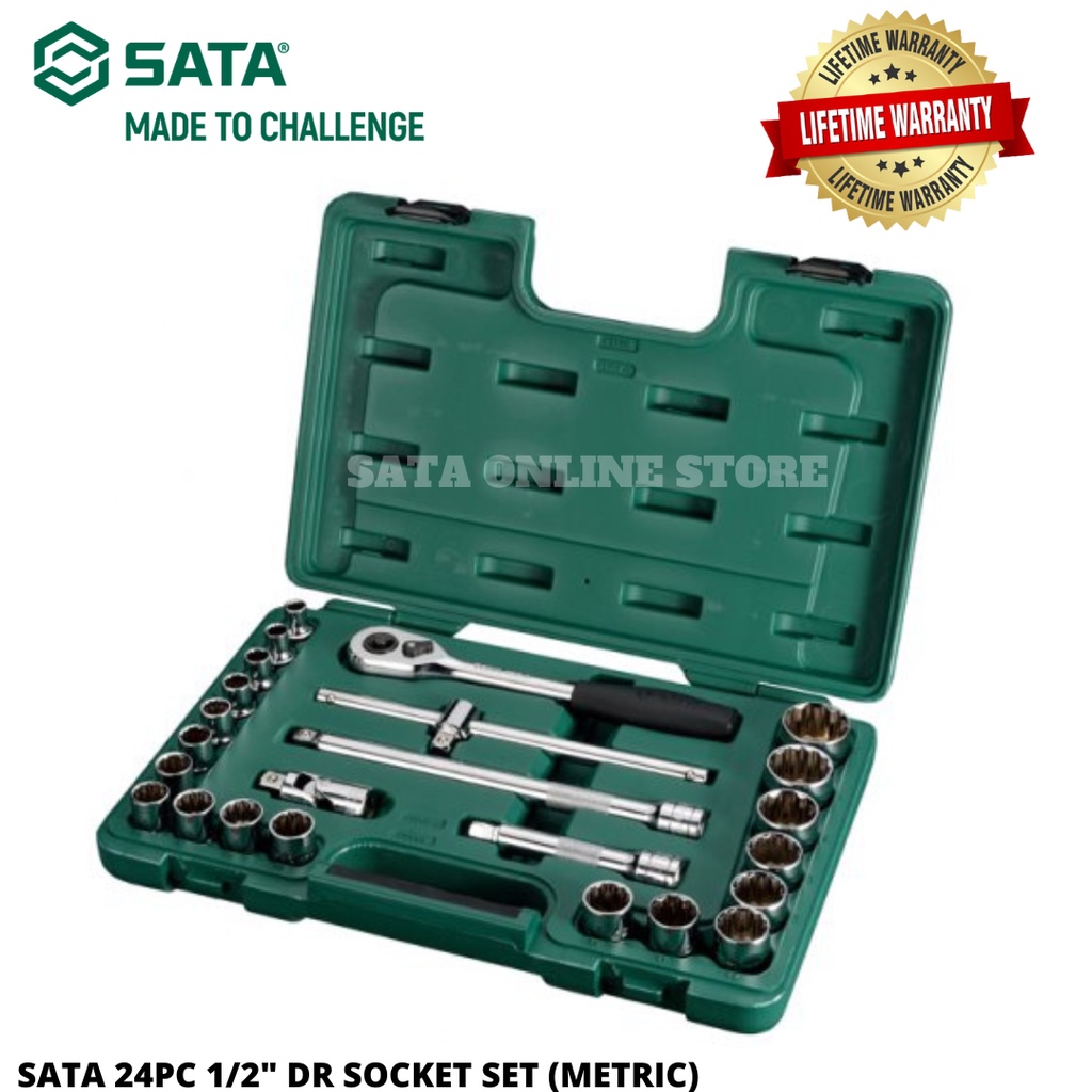 SATA 09060 / 09060-6 24PC 1/2" DR SOCKET SET / SOCKET AND RATCHET SET ...