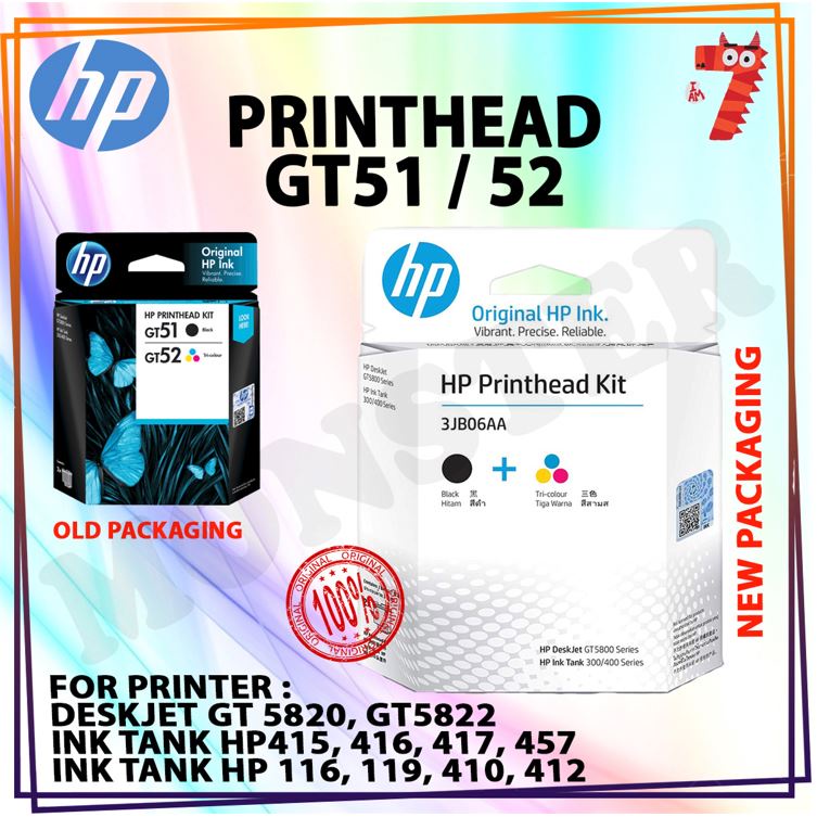 HP GT51/GT52 BLACK/COLOR PRINTHEAD KIT COMBO INK - 3JB06AA | Shopee ...