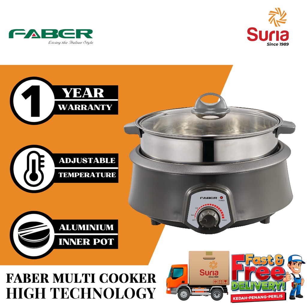 (Free Bubble Wrap)FABER 4L Multi Function Cooker 1400W Stainless Steel ...