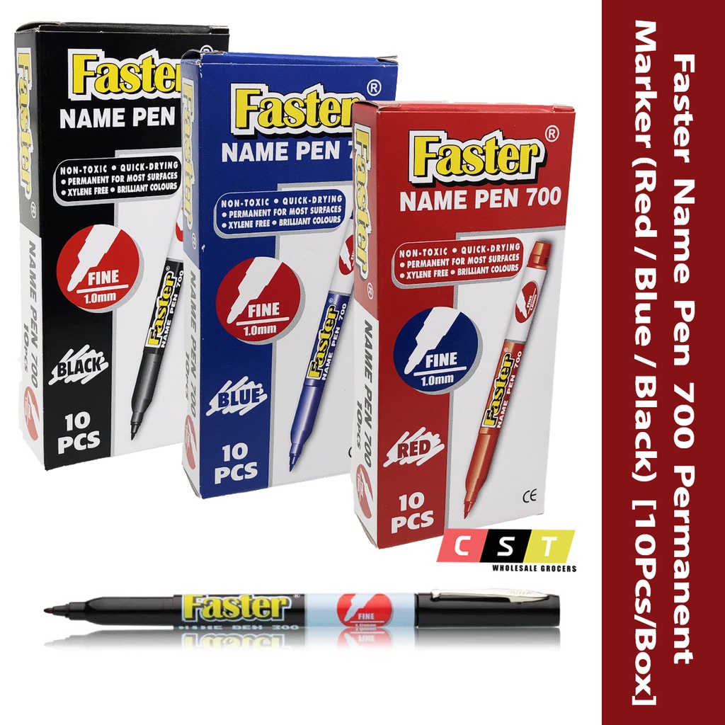 Faster Name Pen 700 Permanent Marker (Red/Blue/Black) [10Pcs/Box ...